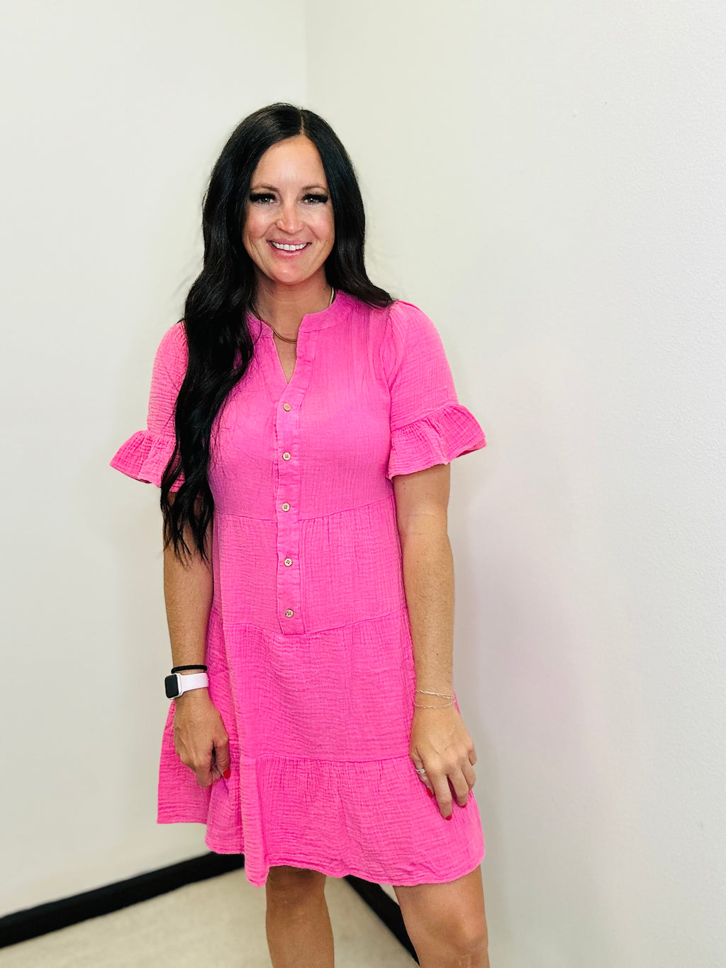 Bridget Bell Sleeve Tiered Dress Pink | Motis and Co Boutique – Motis & CO